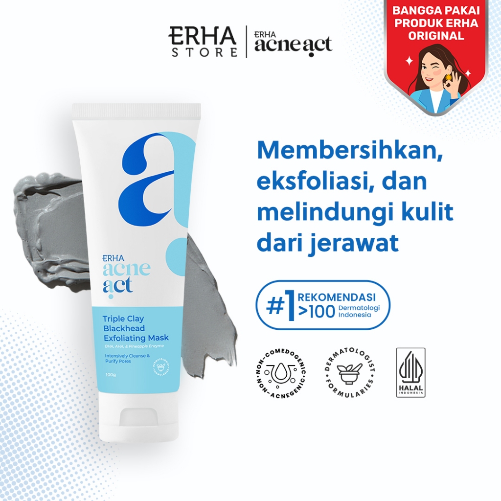Jual ERHA Acneact Triple Clay Blackhead Exfoliating Mask | Shopee Indonesia