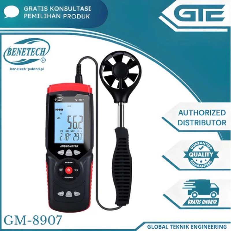 Jual Anemometer Data Logger Wind CFM CMM Benetech GT-8907 Air Flow GT8907 | Shopee Indonesia