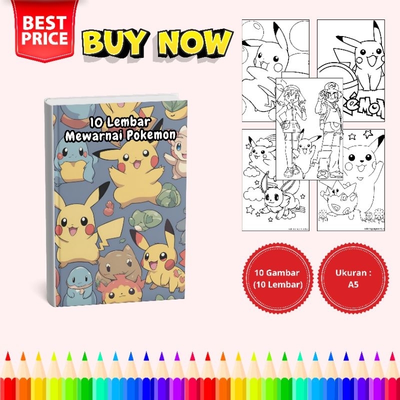 Jual 10 LEMBAR KERTAS MEWARNAI POKEMON/PIKACHU A5/A4 (PRINT/CETAK BUKAN FOTO COPY) | Shopee ...