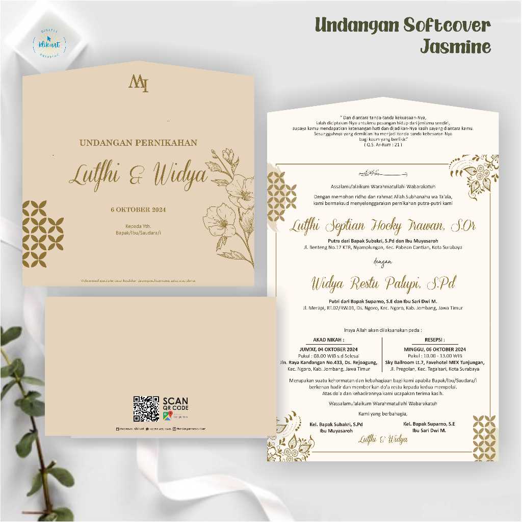 Jual Undangan Pernikahan Semi Amplop Elegan Lipat 3 Bahan Jasmine Free ...
