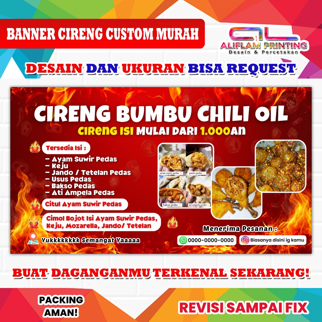 Jual CETAK BANNER SPANDUK CIRENG BUMBU CHILI OIL CUSTOM | GRATIS DESAIN ...