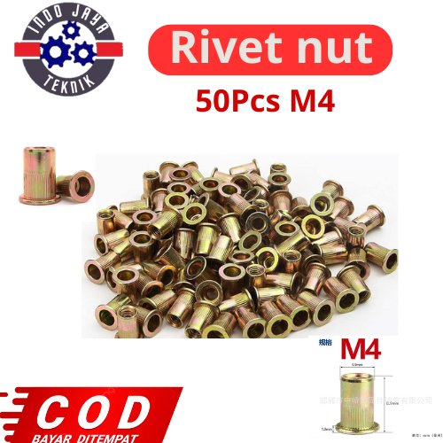 Jual 50 Pcs Mur Rivet Nut M4 Rivnut Kuning Besi Carbon Steel Nutsert ...