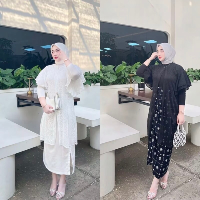 Jual Malika Outer Brukat Cardigan Brokat Lengan Pendek Ruffle atasan ...