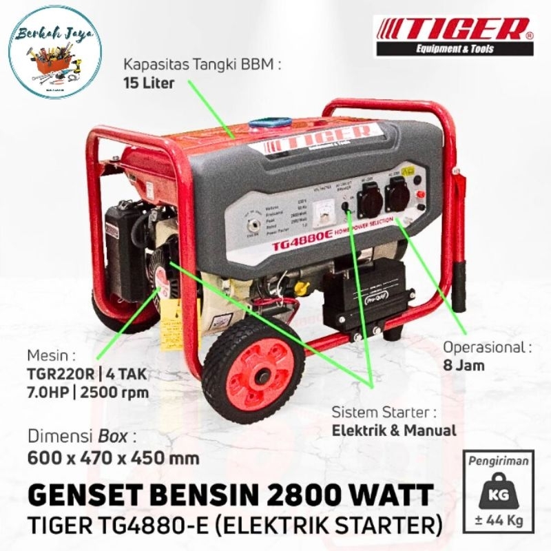 Jual GENSET BENSIN TIGER TGR4880 7HP / Power Generator 2800 Watt 4 Tak TGR 4880E Gasolinee ...