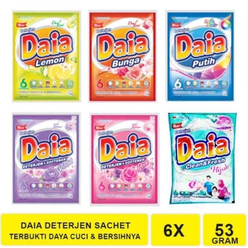 Jual DAIA DETERJEN BUBUK 53 GRAM 1 RENCENG ISI 6 SACHET | Shopee Indonesia