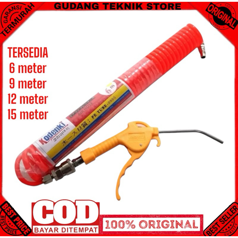 Jual Paket Selang Recoil Spiral Angin Kompresor 6 9 12 Meter + Air Blow ...