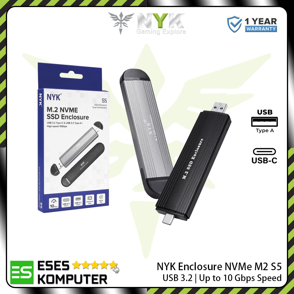 Jual NYK S5 M.2 NVMe SSD Enclosure USB3.2 Type-C & Type-A Dual ...