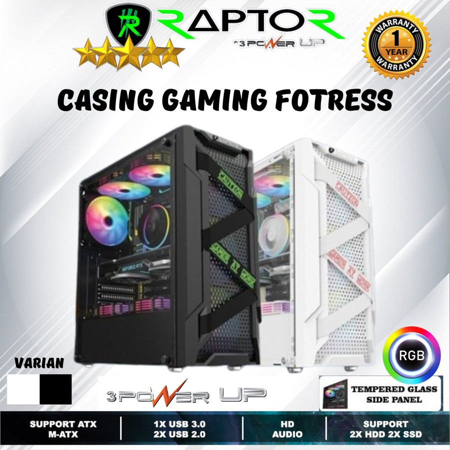 Jual CASING GAMING PC RAPTOR FOTRESS - TEMPERED GLASS INCLUDE 3 FAN ...