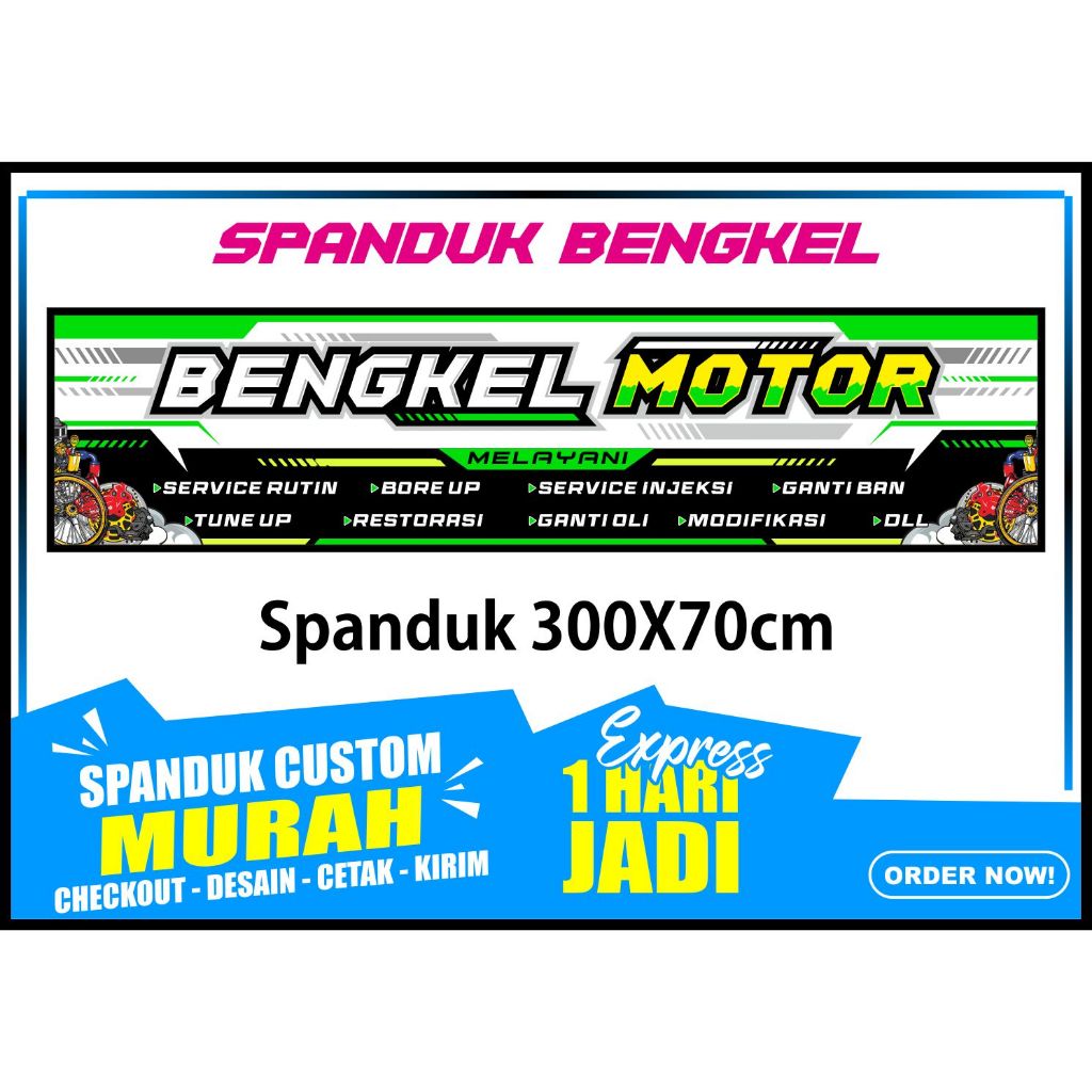 Jual Spanduk BENGKEL, Banner BENGKEL Ukuran 300x70cm, COD / Spanduk ...