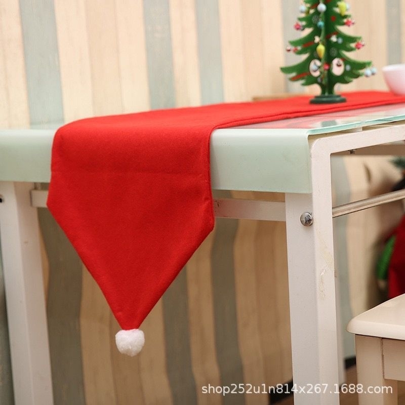 Jual Taplak meja natal | table runner merah Christmas pompom putih ...