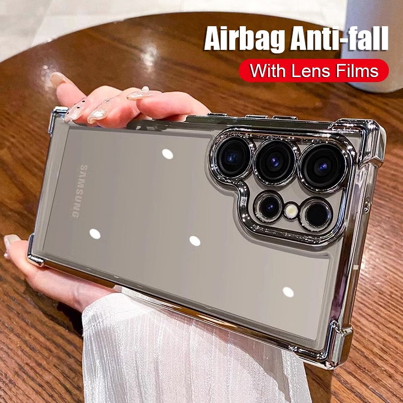 Jual With Lens Films Airbag Anti-fall Plating Transparent Acrylic Shockproof Phone Case For ...