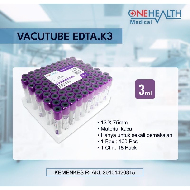 Jual Tabung EDTA 3 ml / Tabung Plain / Vacum tube - Onehealth (Perpack ...