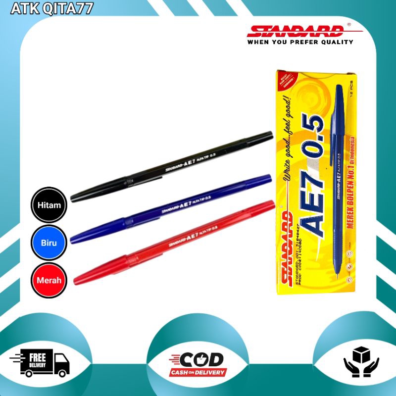 Jual Pen Standard AE7 / Pulpen Standard Nyaman di Gunakan / Bolpen 12 Pcs | Shopee Indonesia