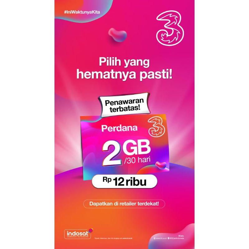 Jual Kartu Kuota 3 (Tri) 2GB 30D | Shopee Indonesia