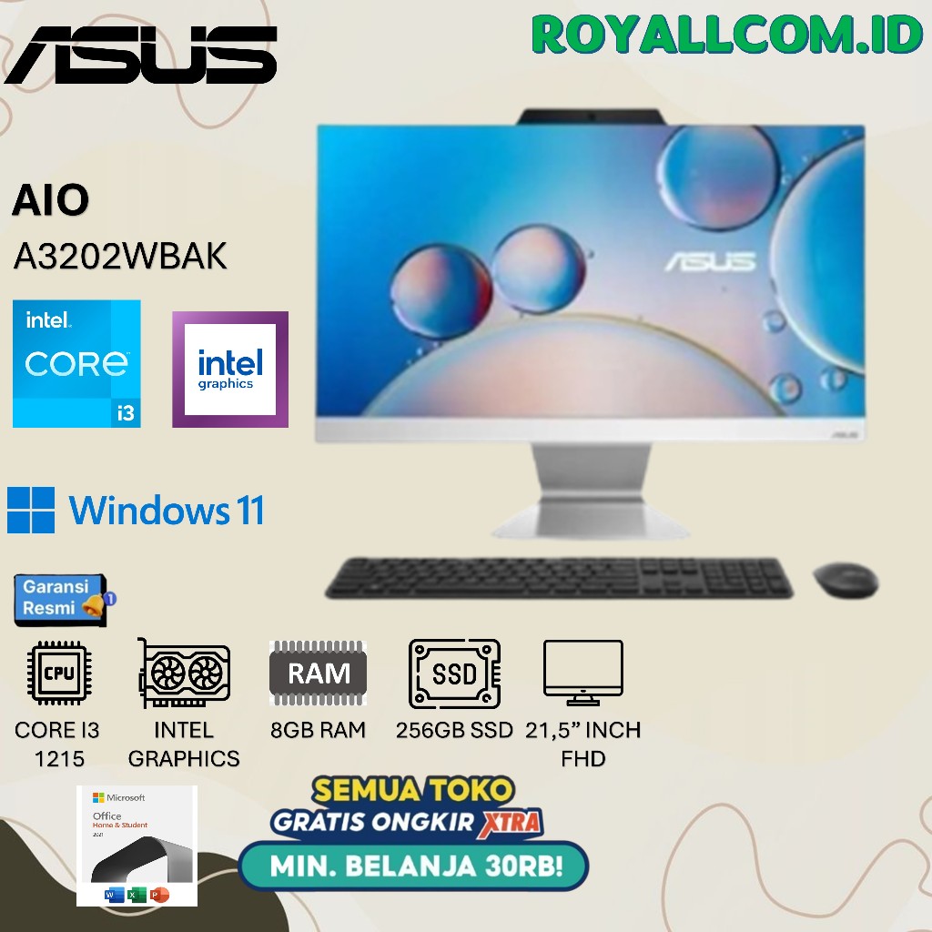 Jual ASUS AIO A3202WBAK I3 1215 8GB 256GB W11 21.5FHD WHT 2Y | Shopee ...