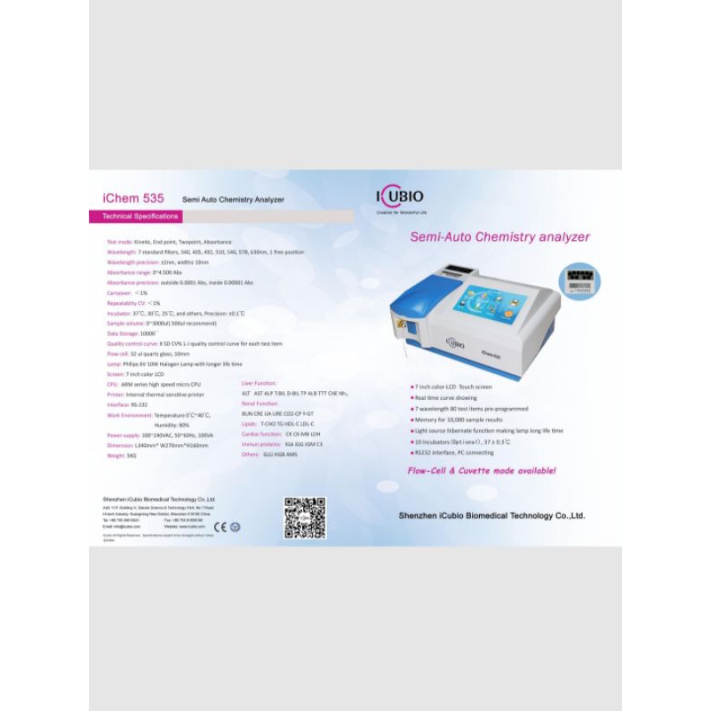 Jual Semi Auto Chemistry Analyzer ICUBIO Ichem 535 / Photometer ...