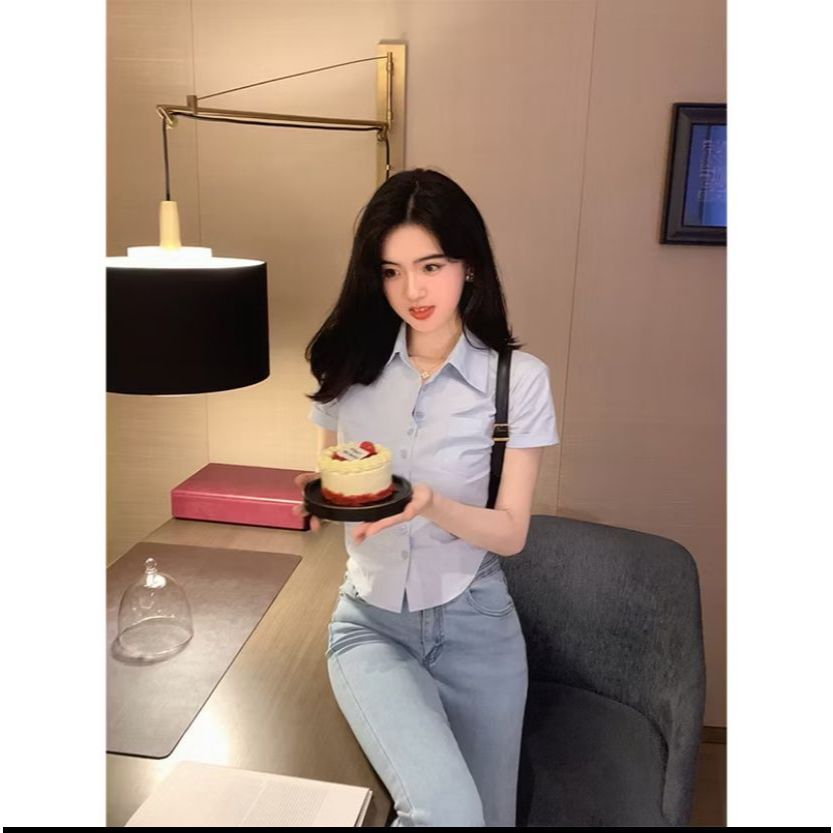 Jual Hanyy Kemeja Crop Top Slim Fit//Atasan Wanita Korean Style Terbaru ...