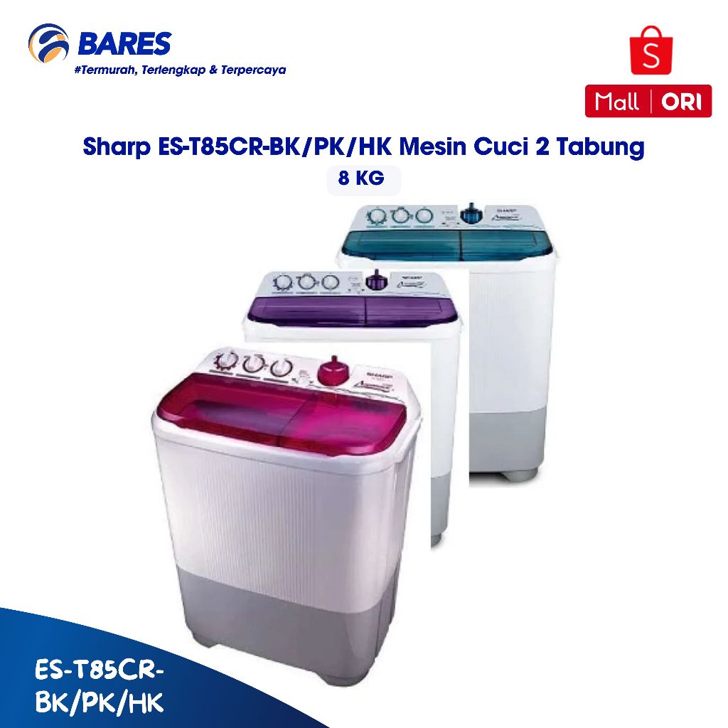 Jual Sharp ES-T85CR-BK/PK/HK Mesin Cuci 2 Tabung Kapasitas 8 Kg ...
