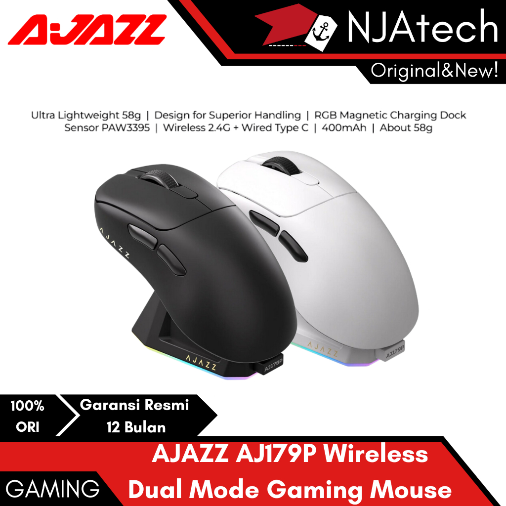 Jual Ajazz AJ179 P Gaming Mouse Wireless Dual Mode PAW3395 up to 26000 ...