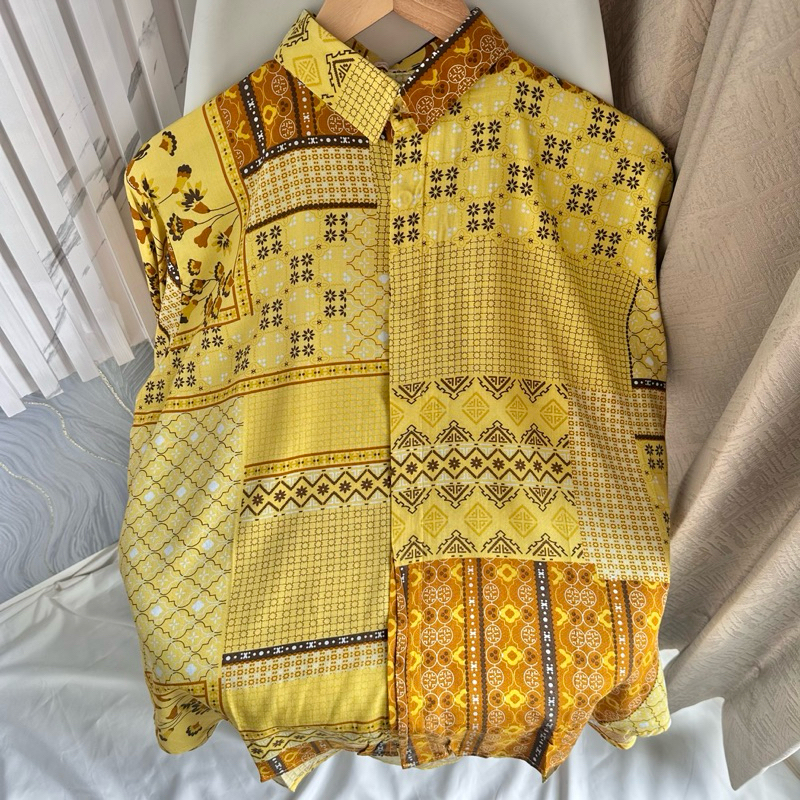 Jual Pattern Shirt / Oversized Pattern Shirt / Ethnic Yellow | Shopee ...