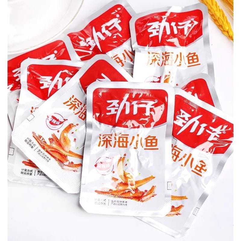 Jual snack ikan teri jinzai xiao yu siap saji pedas Halal | Shopee ...