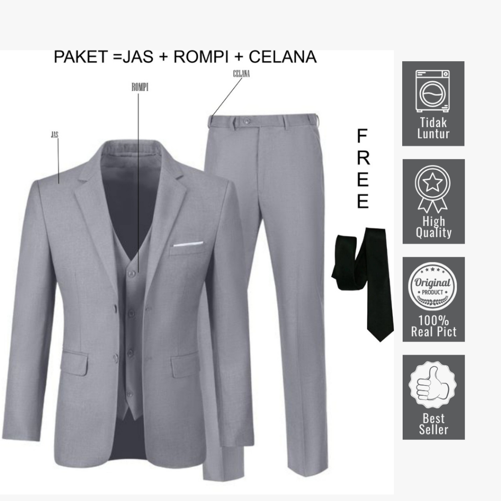 Jual BLADAS -Setelan Jas Celana Rompi Formal (BONUS DASI) Jas Formal ...