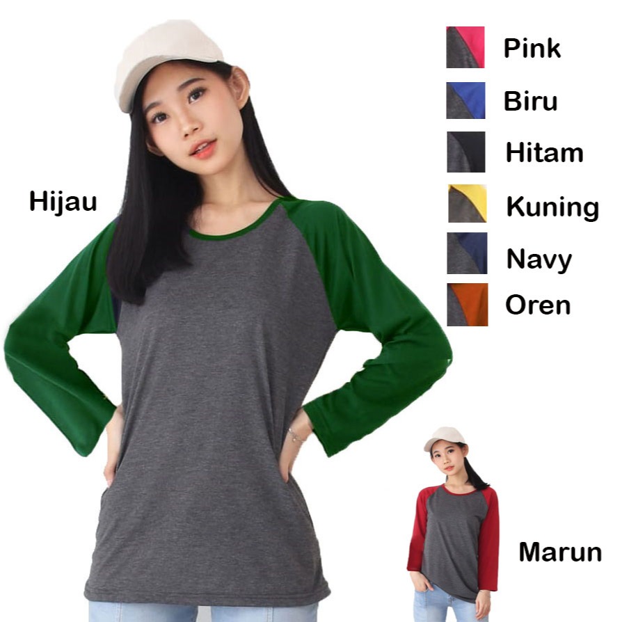 Jual Kaos raglan Wanita Abu Tua polos Lengan Panjang | Shopee Indonesia