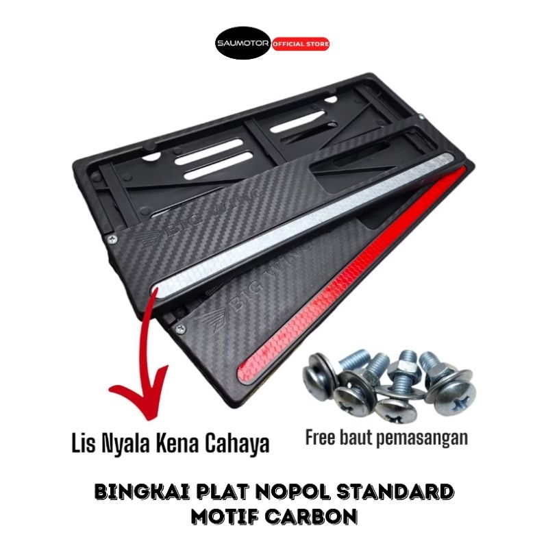 Jual Saumotor Bingkai plat nopol motor plastik motif carbon merah putih ...