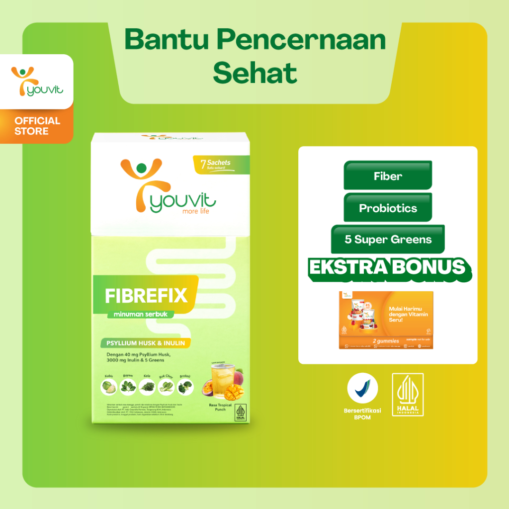 Jual [FREE SAMPLE VITAMIN] Youvit 4-in-1 FibreFix 14 Hari | Minuman ...