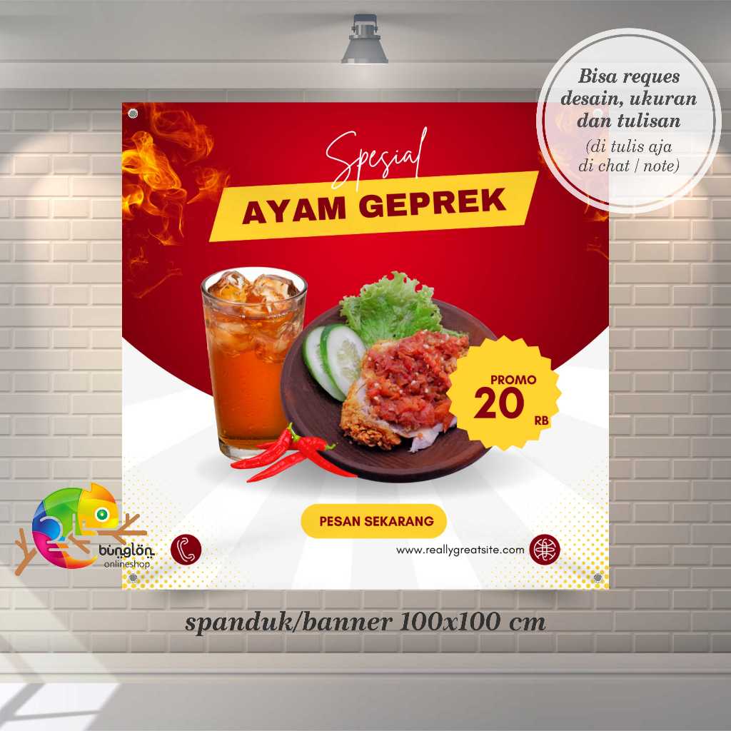 Jual Cetak Spanduk Banner Merah dan Kuning Modern Promo Ayam Geprek ...