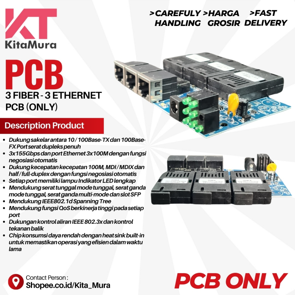 Jual PCB HTB 3FO 3LAN 3SC3E 10/100M Reverse POE Media Converter HTB ...