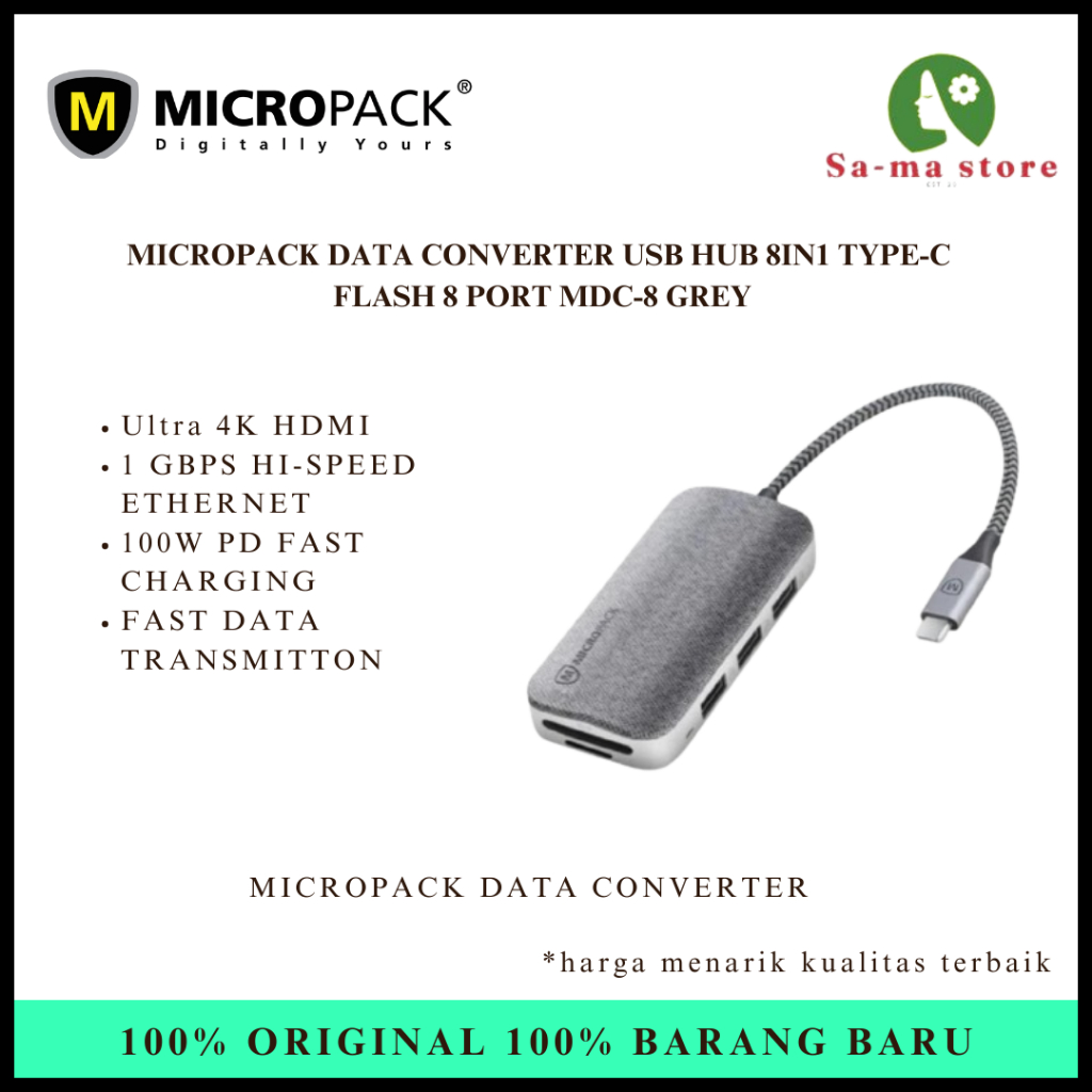 Jual Data Converter USB HUB Micropack 8in1 Type-C Flash 8 Port - MDC-8 GREY | Shopee Indonesia