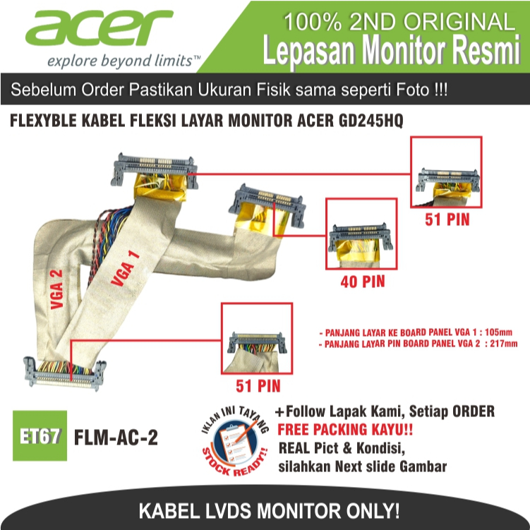 Jual ET67 FLM-AC-2 FLEXYBLE KABEL FLEKSI LAYAR MONITOR ACER GD245HQ ...
