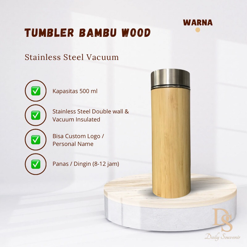 Jual Tumbler Bambu Wood Stainless Steel / Vacuum Insulated / Botol ...