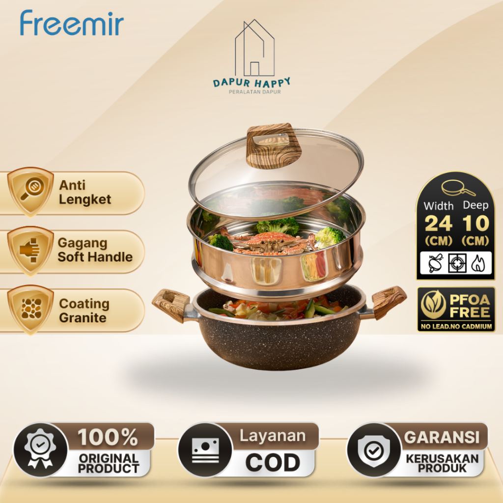 Jual [BUNDLE Steamer/Kukusan] freemir Wajan Kuping Anti Lengket 24cm ...