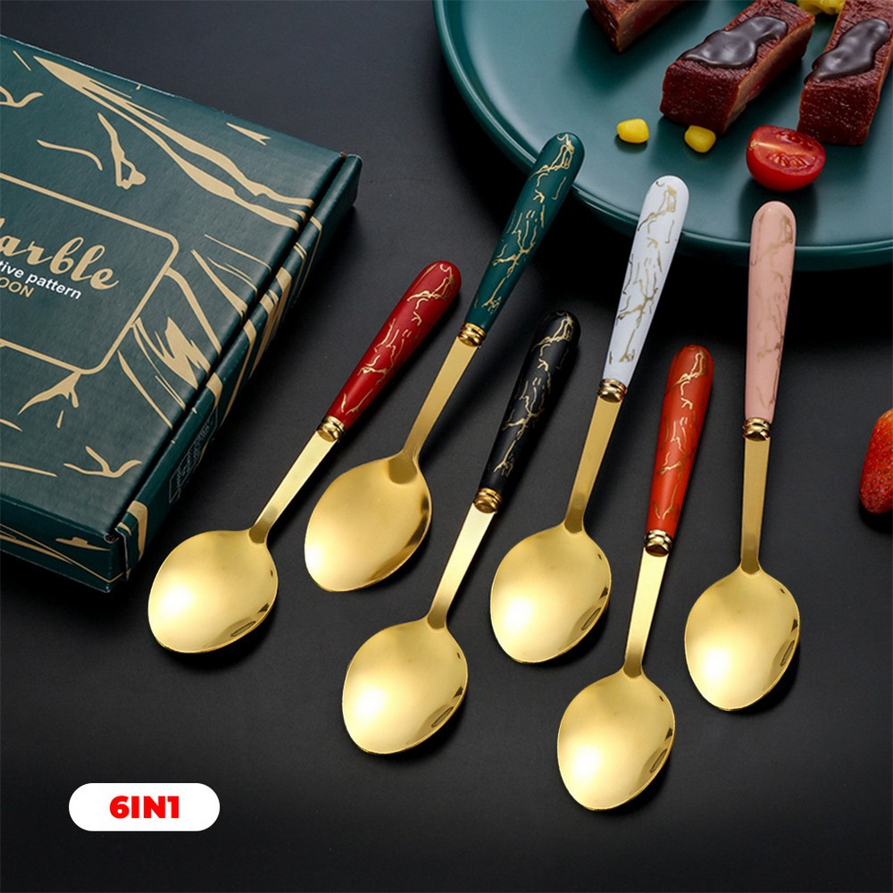 Jual Sendok Marble 6IN1 Free Box Set Golden Spoon / Sendok Sultan 1 Set ...