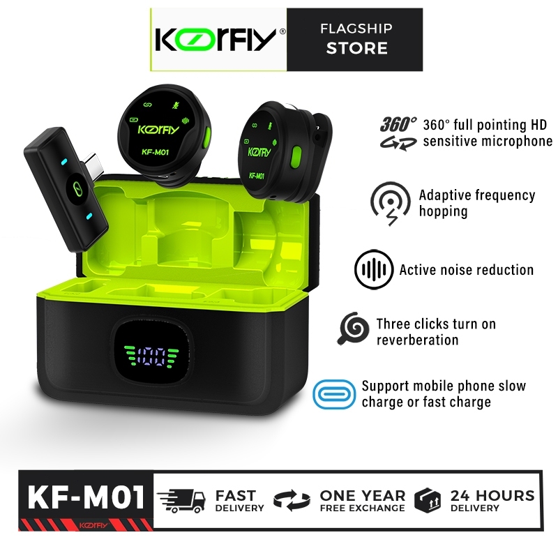 Jual KOORFLY M01 Terbaru Mic Wireless Clip on Plug & Play Lapel Mic ...