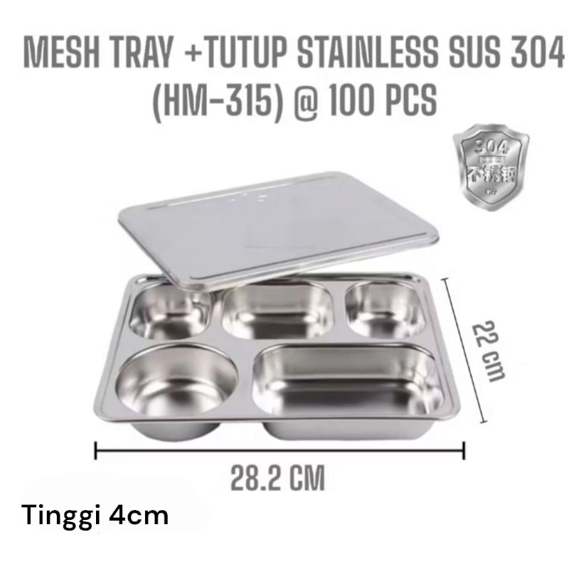 Jual Food Tray SUS 304 / Kotak Makan 5 Sekat / Bento / Bekal / Plato ...