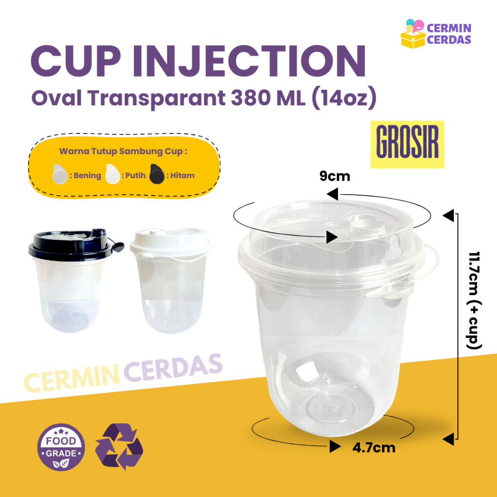 Jual Gelas Injection Cup Thinwall PET Tutup Lid Sambung Oval 14 Oz ...