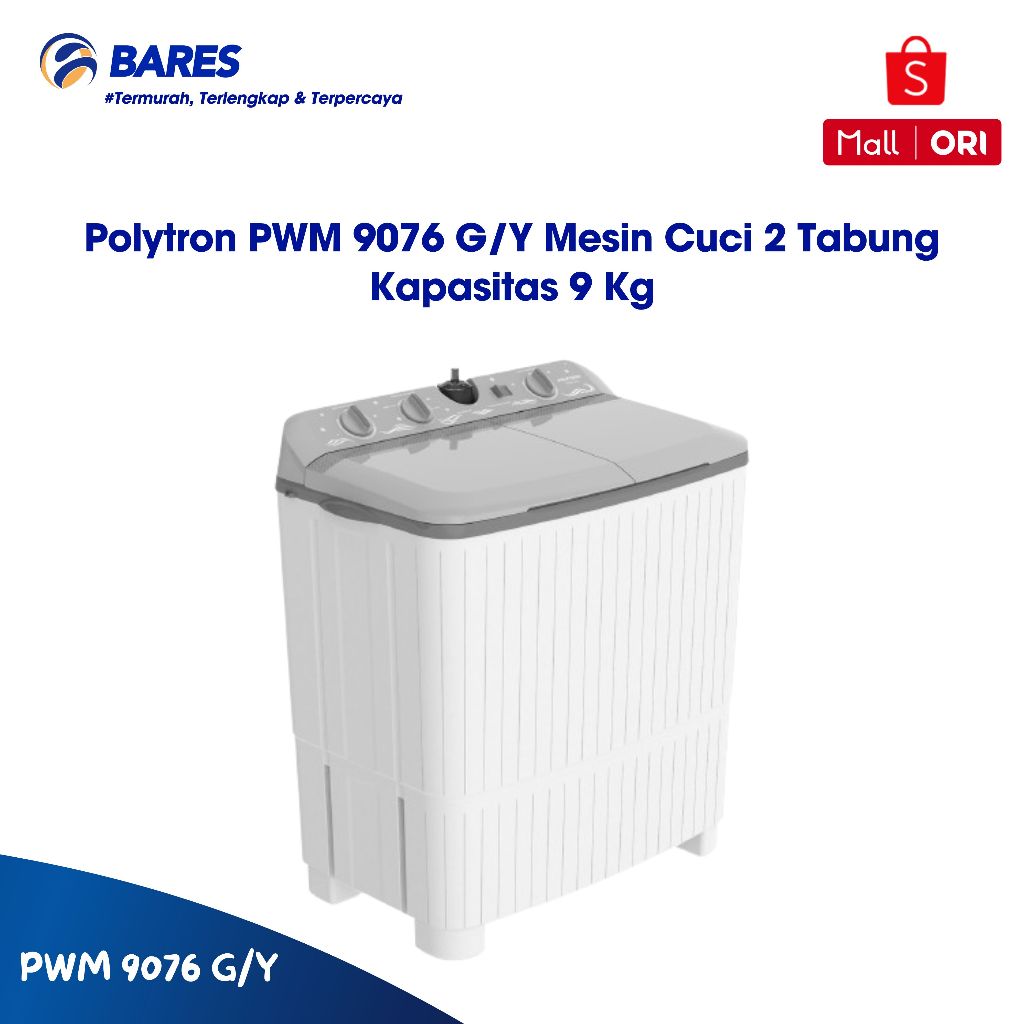 Jual Polytron PWM 9076 G/Y Mesin Cuci 2 Tabung Kapasitas 9 Kg Low Watt ...