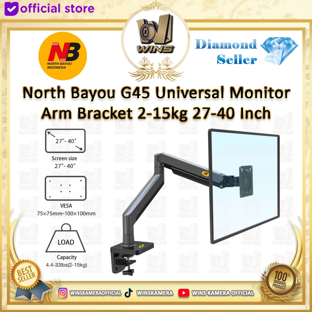 Jual North Bayou NB G45 NBG45 NB G 45 Full Motion Swivel Monitor Mount ...