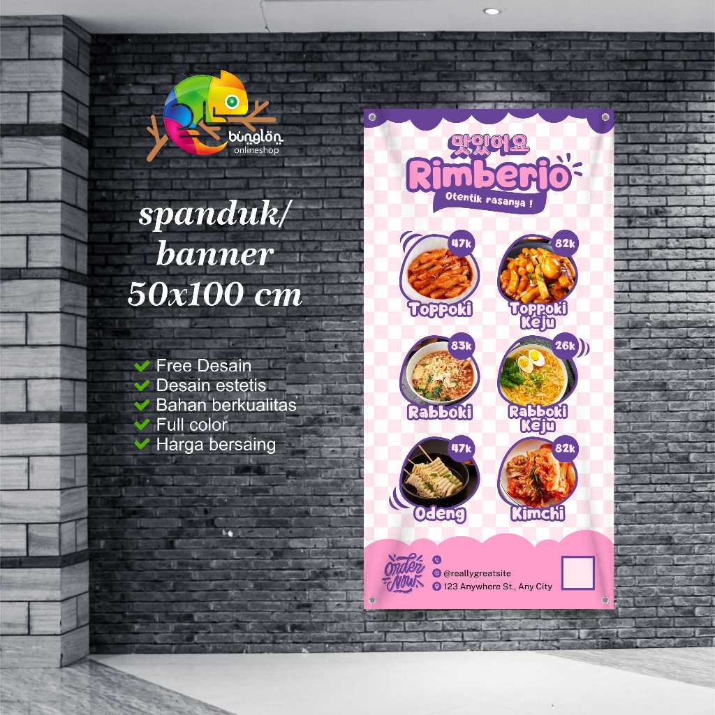 Jual Cetak Spanduk Banner Ungu putih organik estetik daftar menu jualan ...