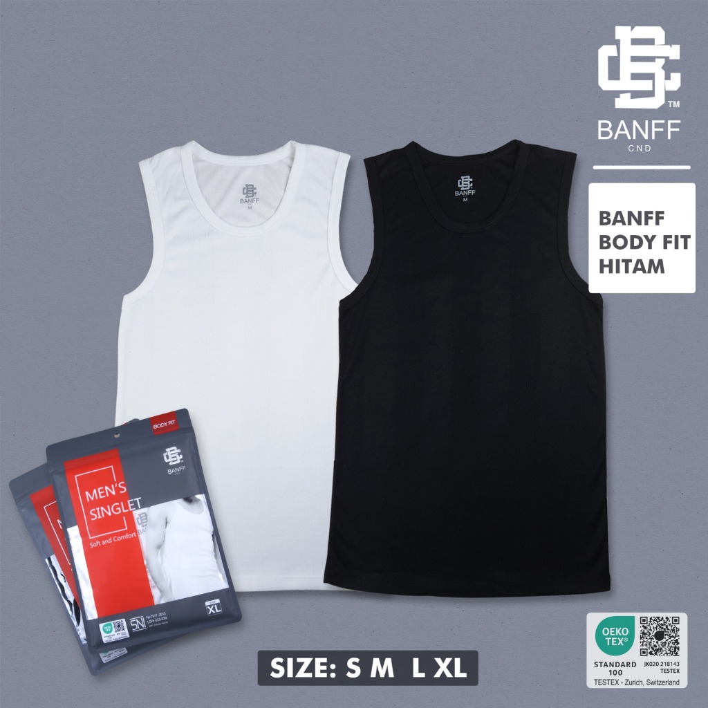 Jual BANFF - Singlet Pria Dewasa Body Fit Salur Putih dan Hitam SML XL ...