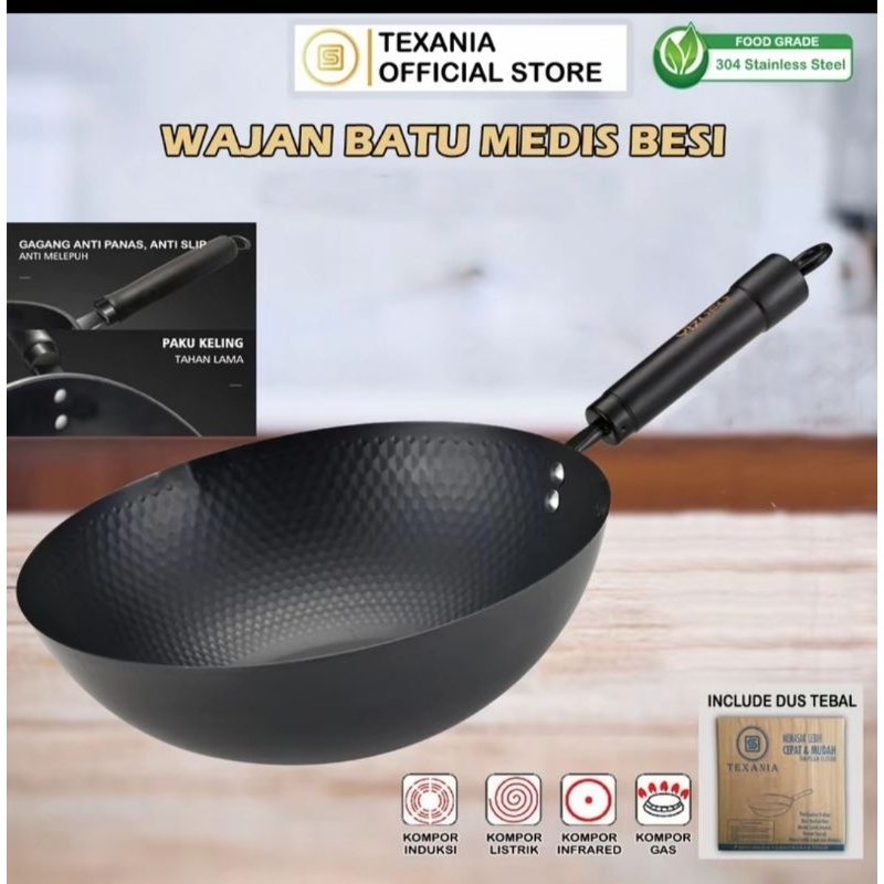 Jual TEXANIA Wajan Besi Anti Lengket 32 cm Gagang Solid - Wajan Premium ...