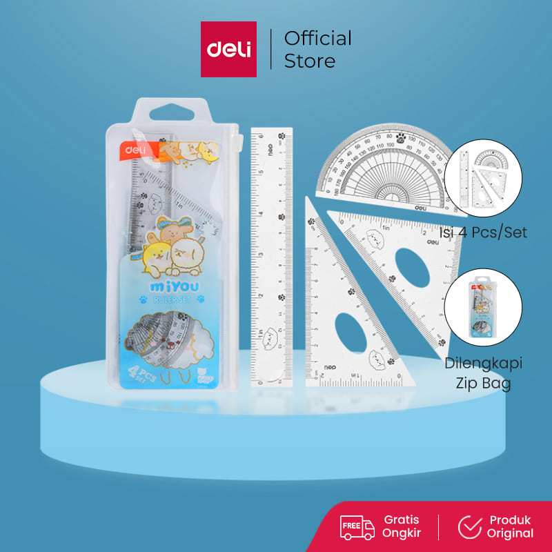 Jual "Deli Ruler Set / Set Penggaris Isi 4pcs Packaging Zip Bag Desain ...