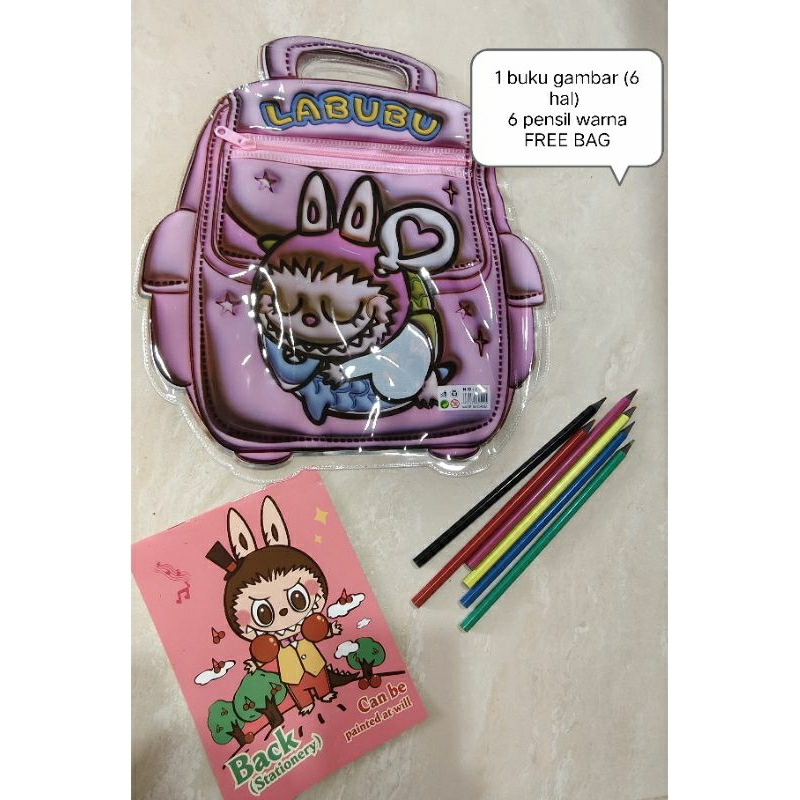 Jual Tas mewarnai labubu / pensil warna set labubu / buku mewarnai ...