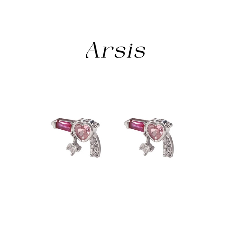 Jual ARSIS Anting zirkon merah muda perak murni S925 Gaya keren yang ...