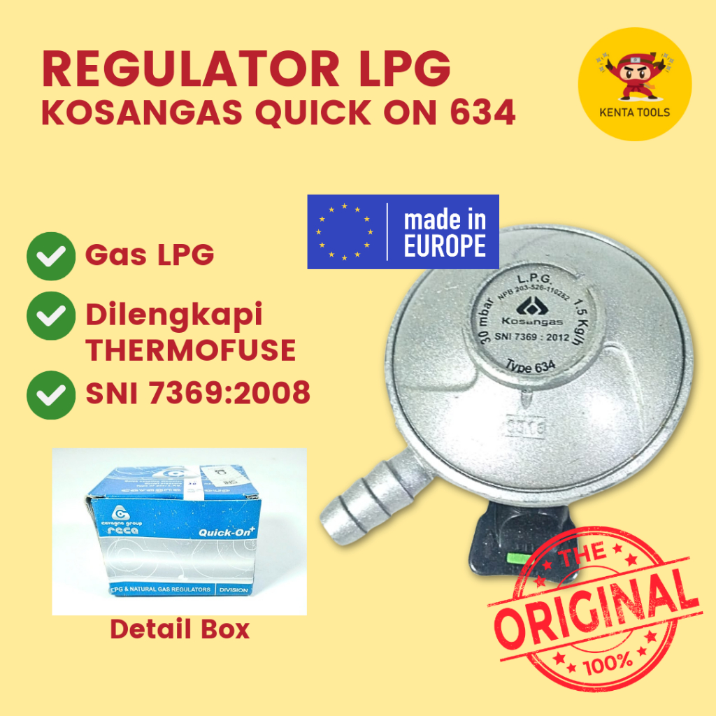 Jual Regulator Gas LPG RECA KOSANGAS Quick On 634 made in Denmark Eropa ...