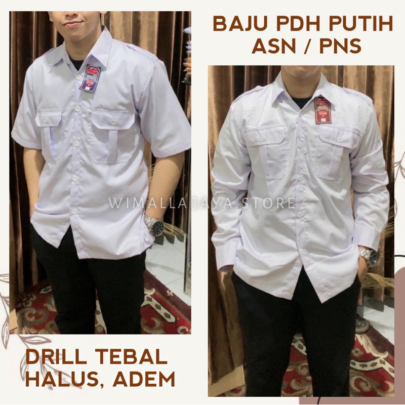 Jual BAJU PDH PRIA PUTIH PNS/ASN PRIA BAHAN DRIL POLOS DAN DRILL NAGATA ...