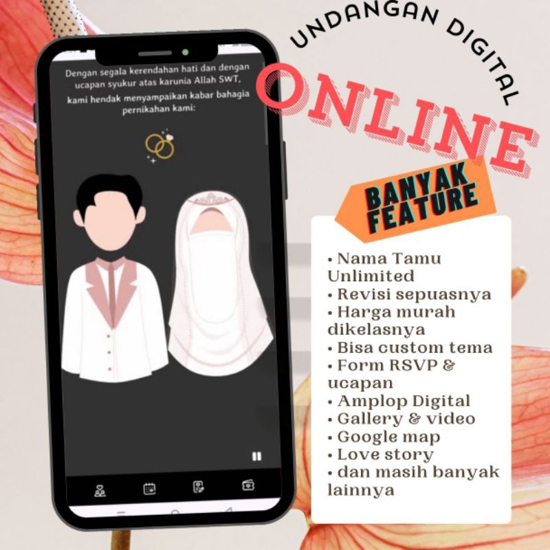 Jual Undangan digital website pernikahan, - motif syar'i 1, Undangan WA ...